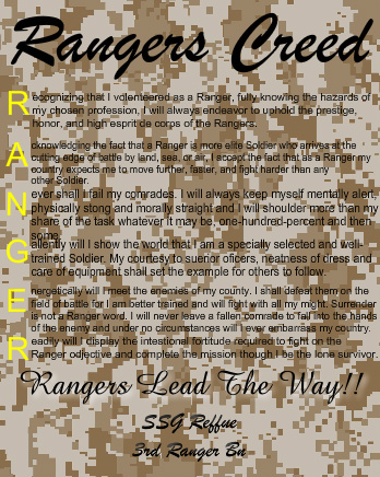 Rangers Creed by Becky Reffue (Design 164913)